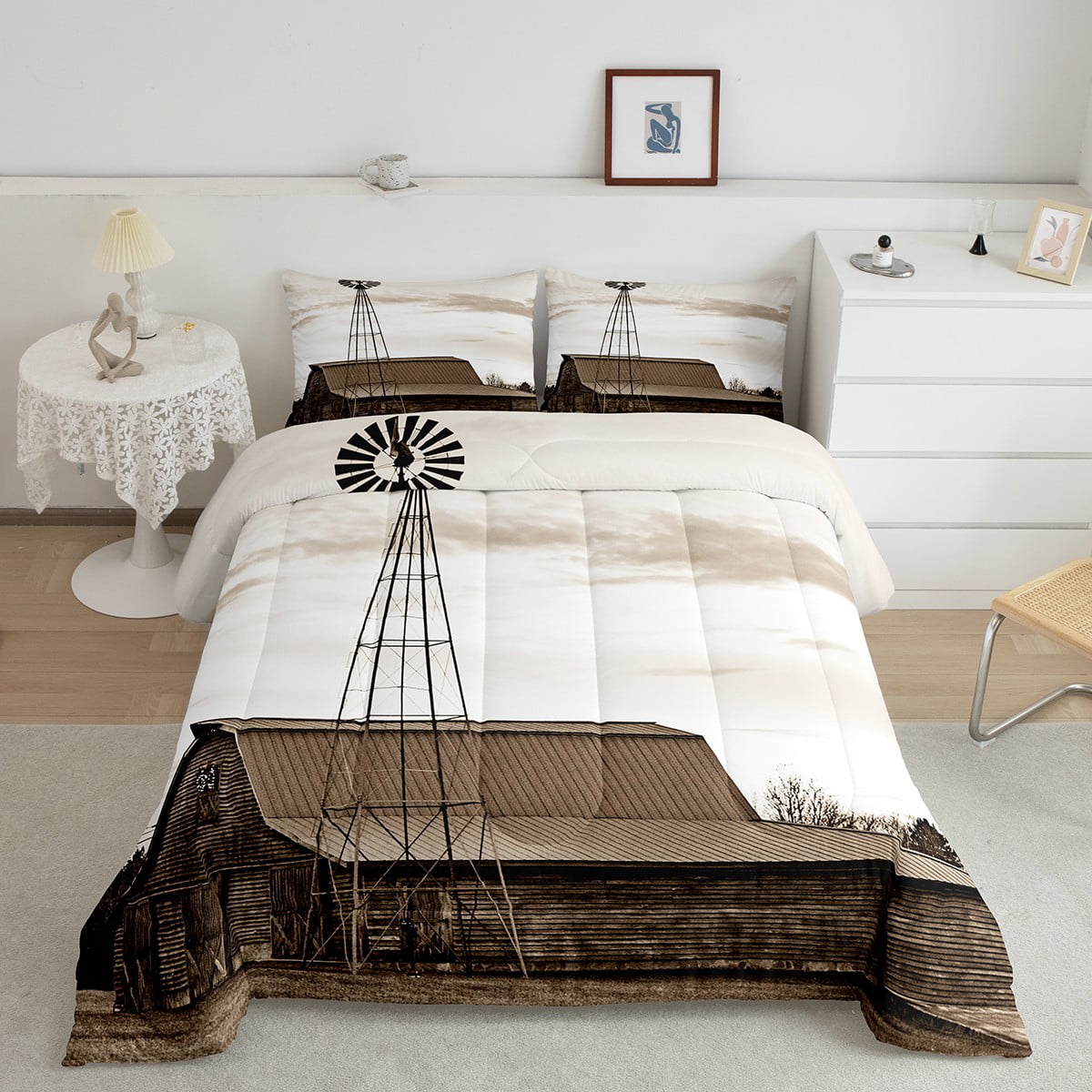 Windmill Bedding Queen Size,Rustic Farmhouse Bedding Comforter Sets for ...