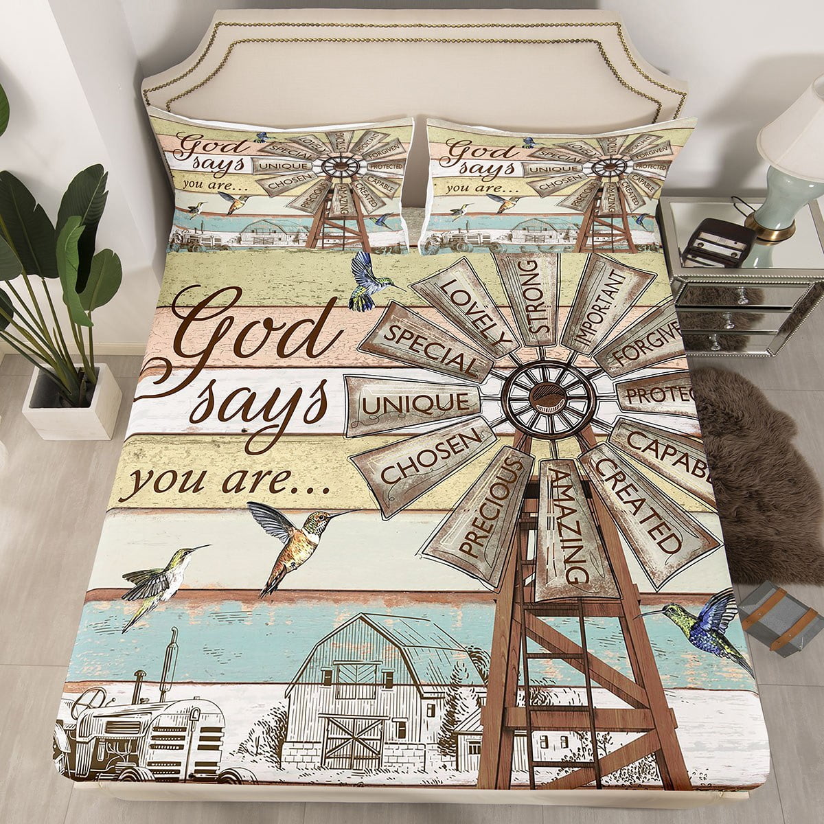 Windmill Bedding Set Full Size, Rustic Farmhouse Style Fitted Sheet ...