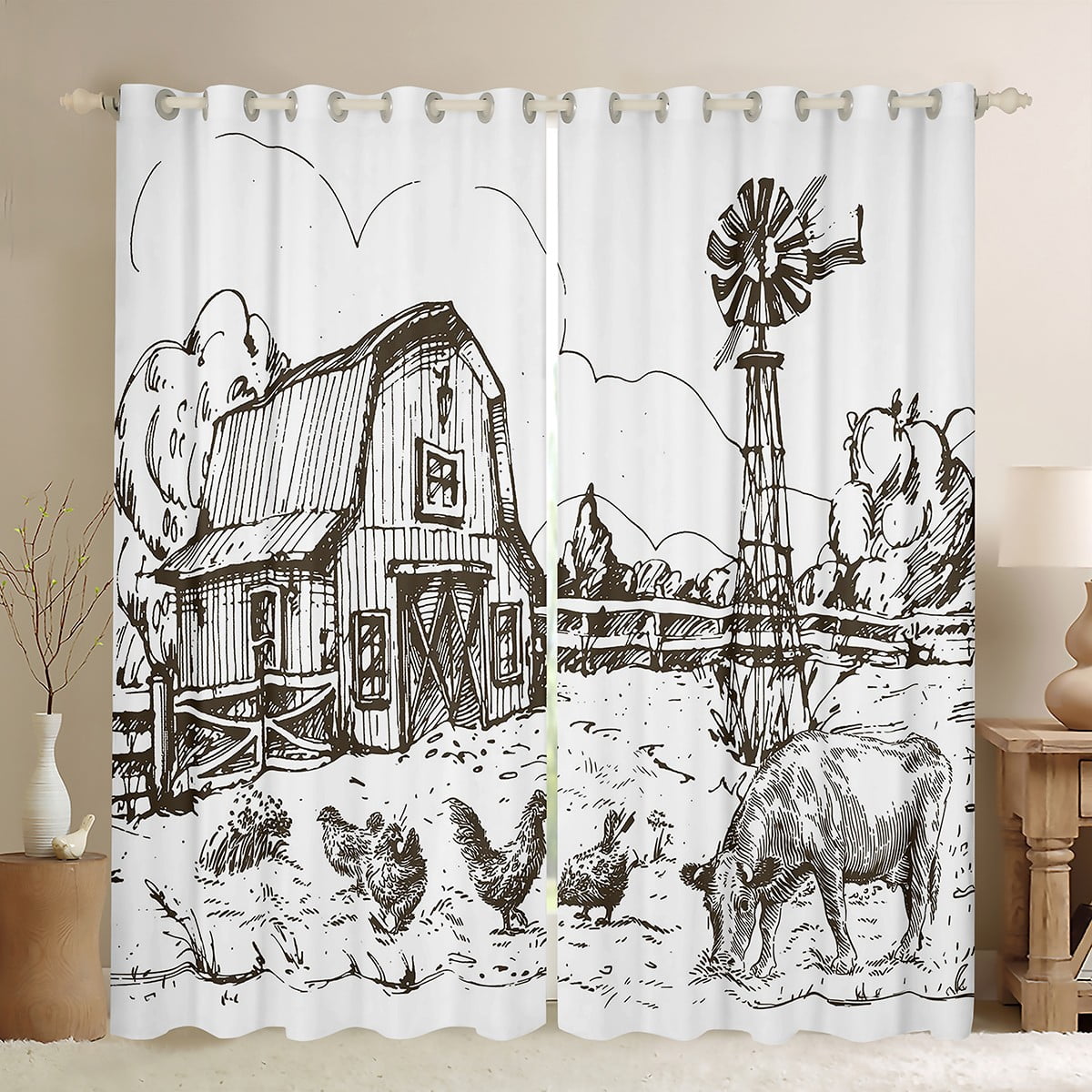 Windmill Blackout Curtains,Rustic Barn Farmhouse Insulated Thermal ...