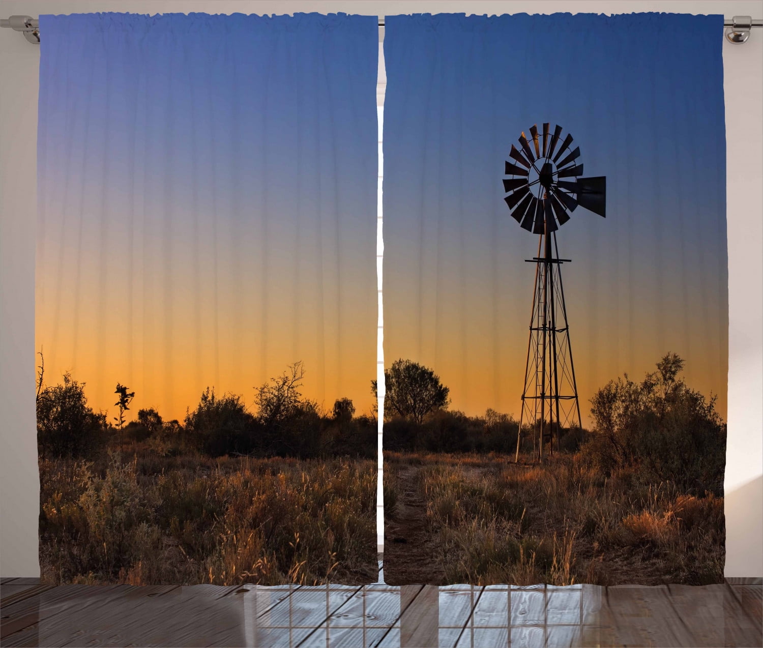 Ambesonne Windmill Curtains 2 Panel Set, Sunset Rural Outdoors, 108" x ...