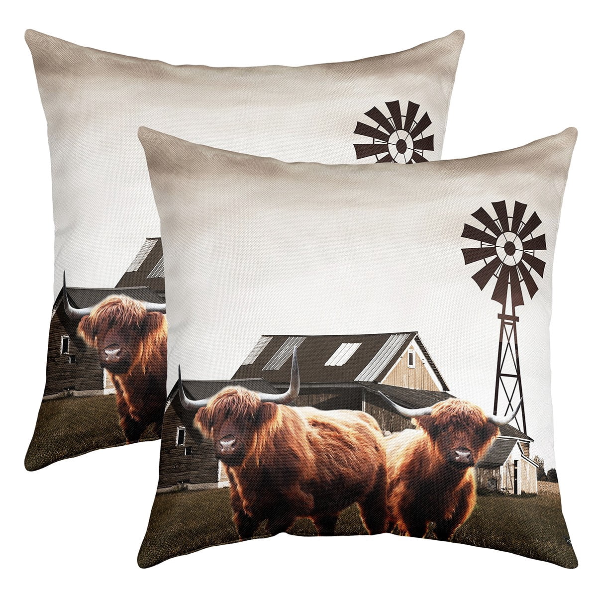 Windmill Cushion Cases 20x20 inch set of 2,Rustic Cowhide Pillow Covers ...