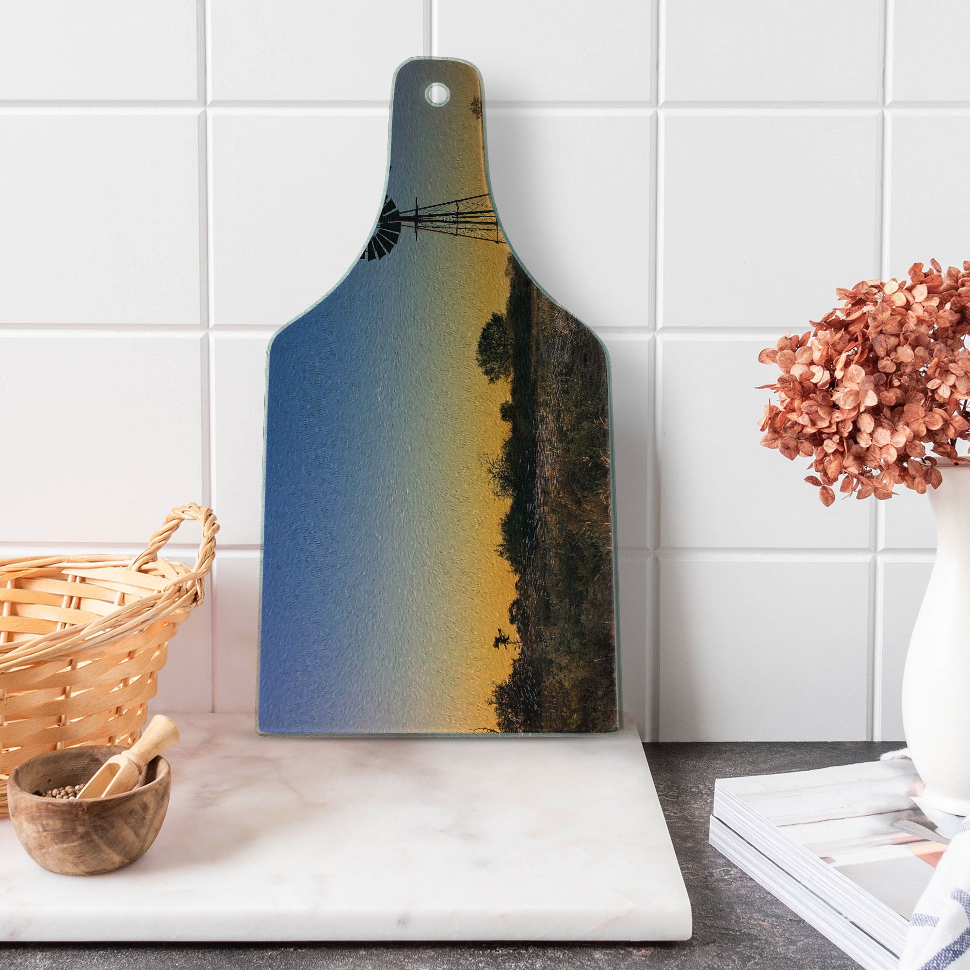 Windmill Cutting Board, Sunset in Kalahari Peaceful Outdoors ...