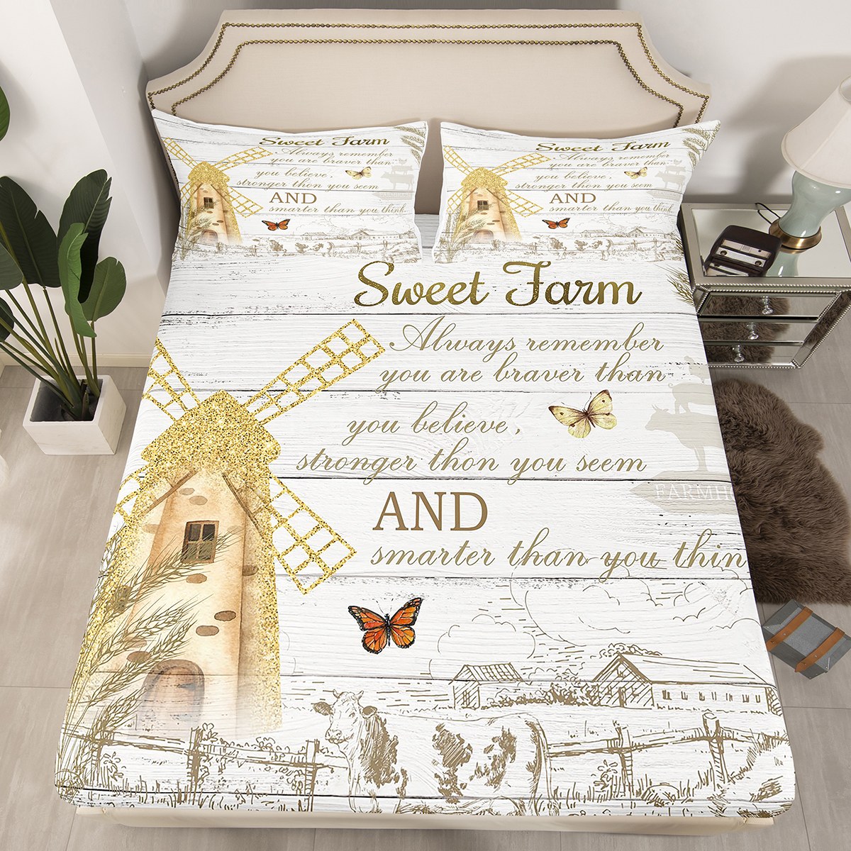 Windmill Decor Bed Sheets For Women, Farmhouse Style Bedding Set Twin ...