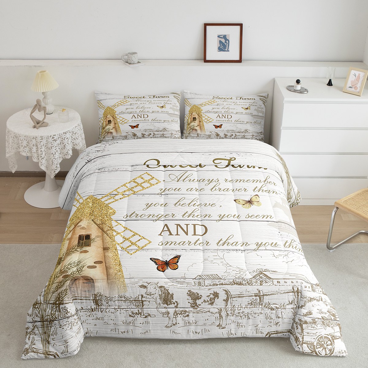 Windmill Decor Bedding Set For Women, Farmhouse Style Comforter Set ...