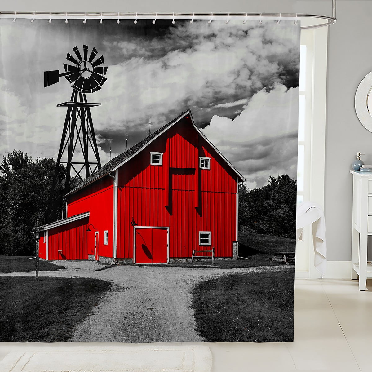 Windmill Decor Farmhouse Bathroom Shower Curtain Sets Garden Windmill ...