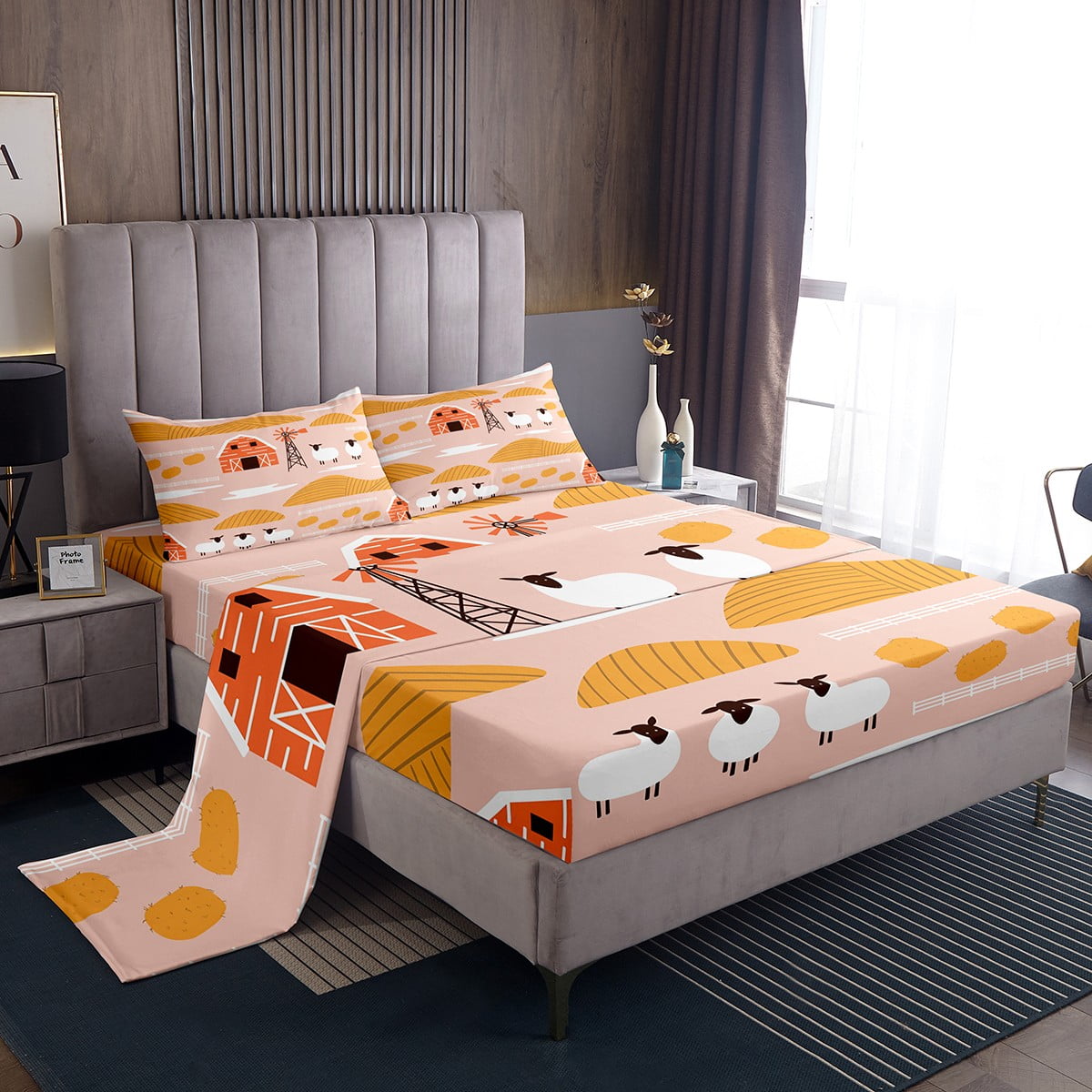 Windmill Decor Farmhouse Bed Sheets Set Twin Size,Kids Cartoon Sheet ...