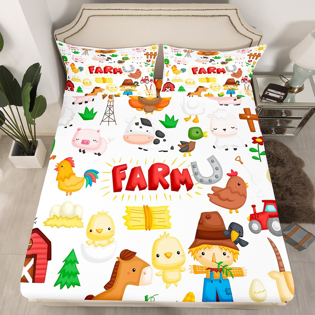 Windmill Decor Farmhouse Bed Sheets Farm Animals Bedding Set Lodge ...