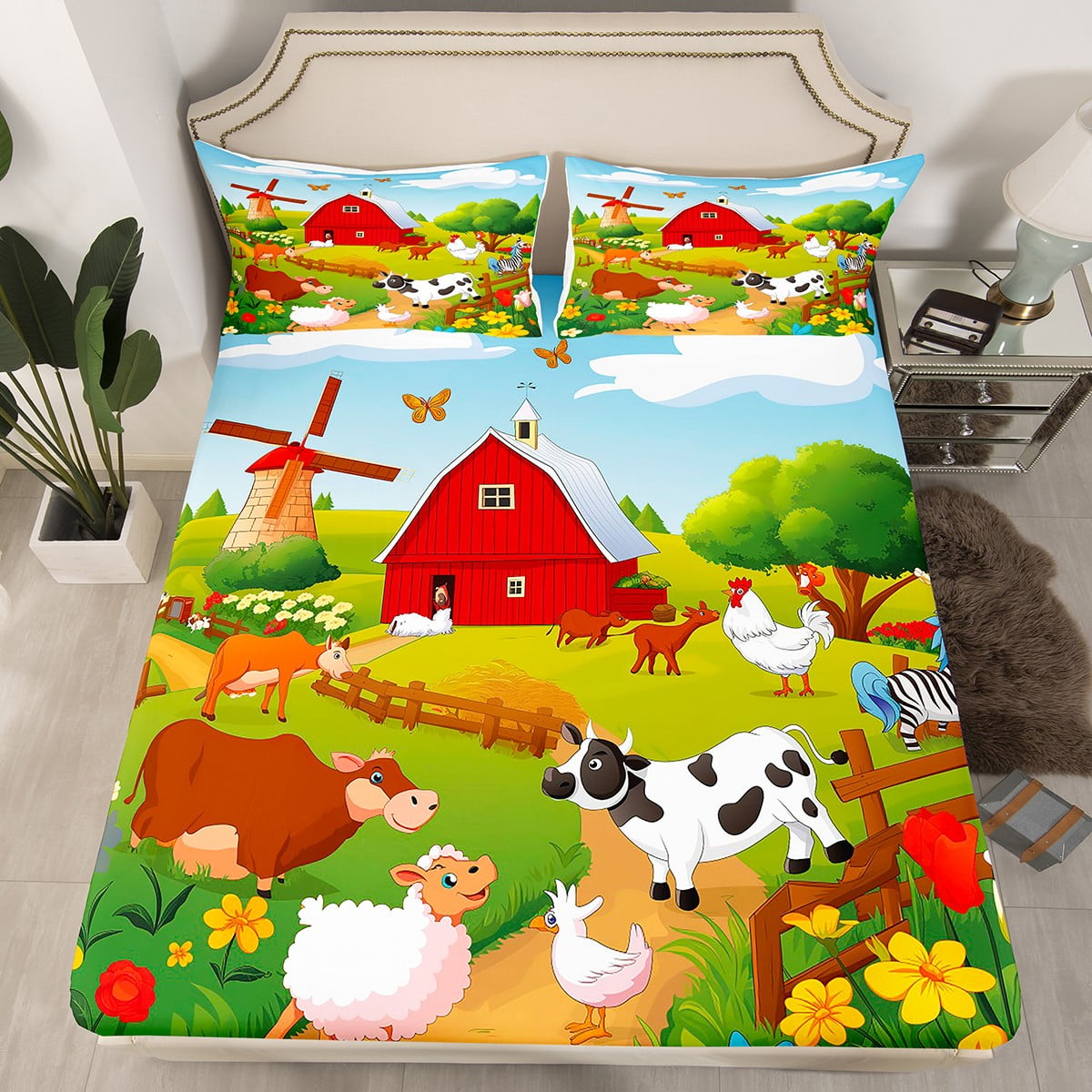 Windmill Decor Farmhouse Bed Sheets Farm Truck Bedding Set Lodge Cabin ...