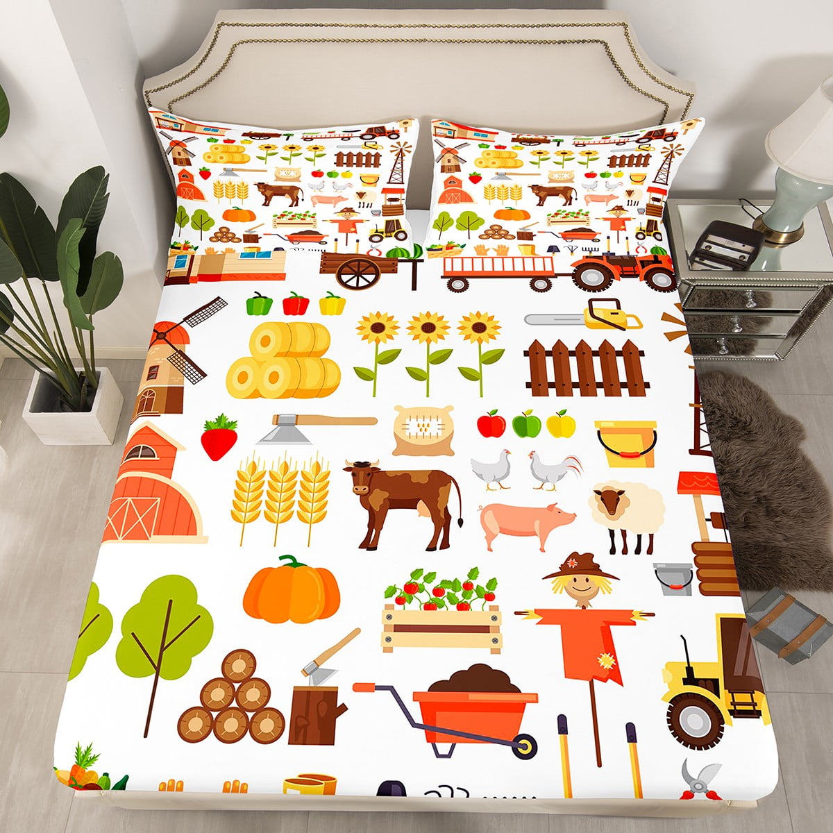 Windmill Decor Farmhouse Bed Sheets Farm Truck Bedding Set Lodge Cabin ...