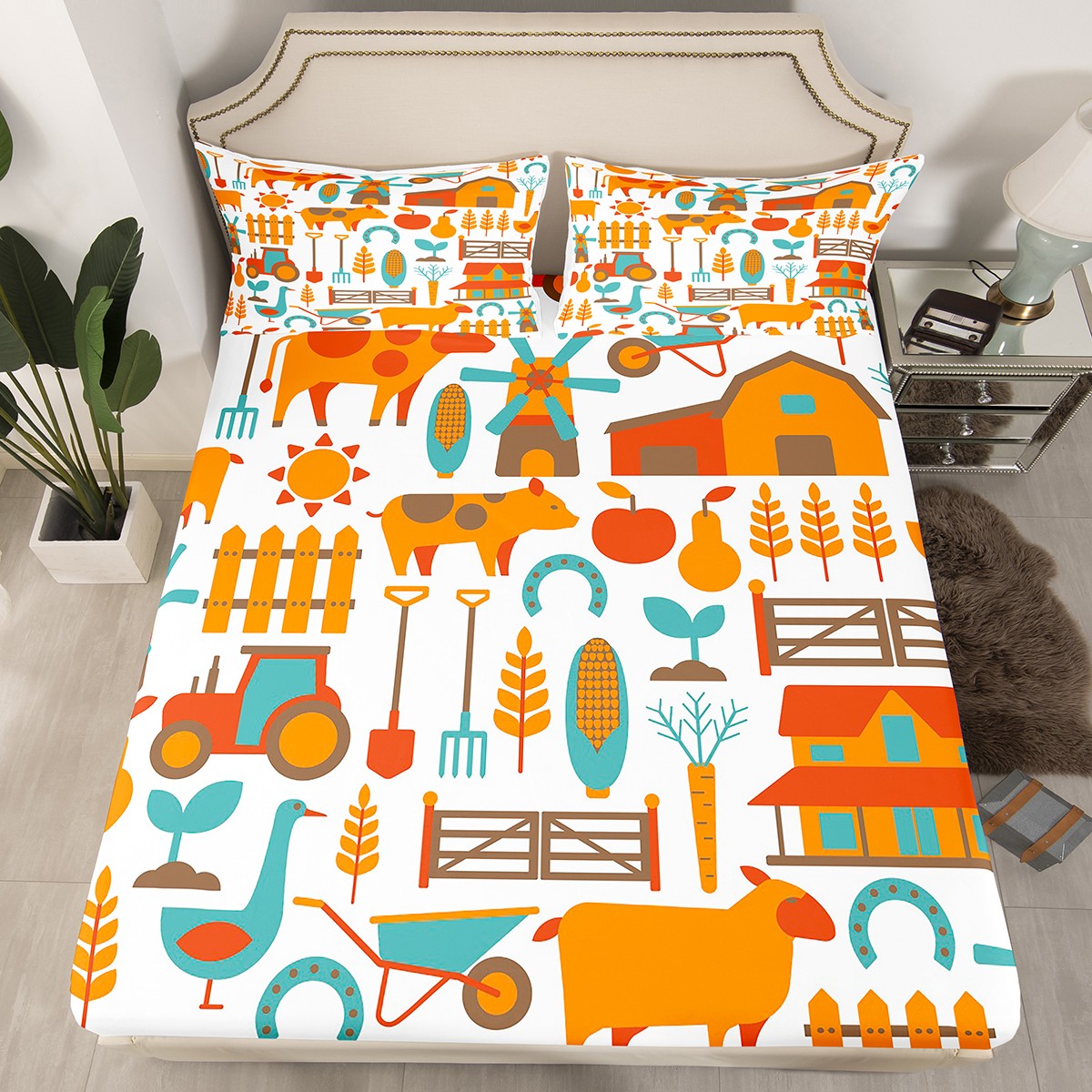 Windmill Decor Farmhouse Bed Sheets Farm Truck Bedding Set Lodge Cabin ...