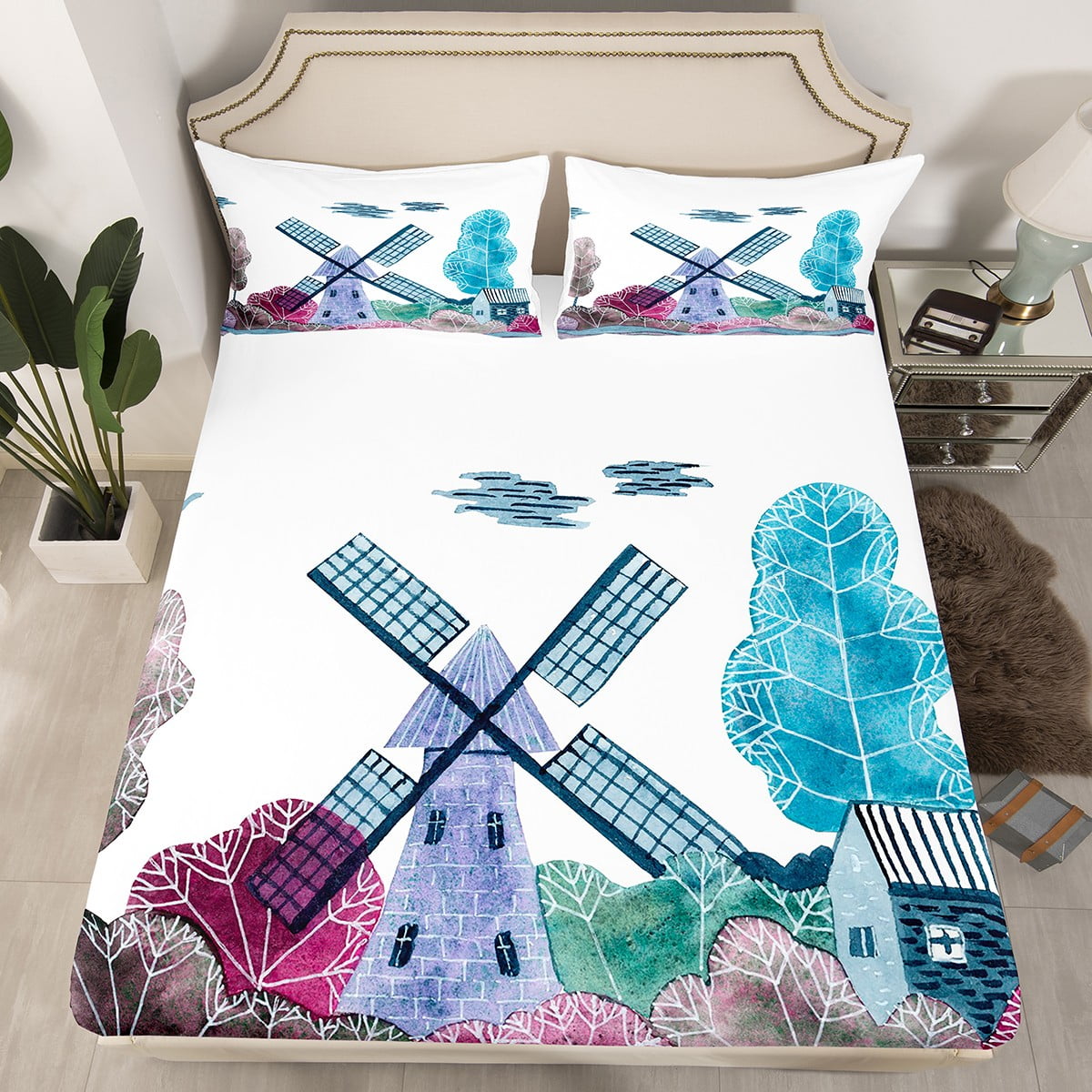 Windmill Decor Farmhouse Bed Sheets Garden Windmill Bedding Set Country ...