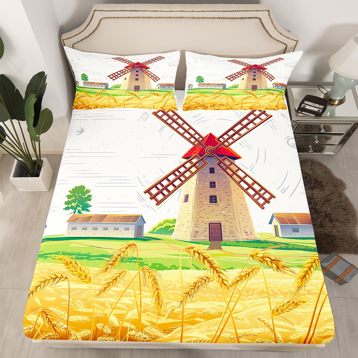 Windmill Decor Farmhouse Bed Sheets Garden Windmill Bedding Set Country ...