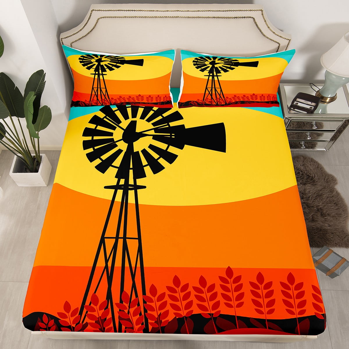 Windmill Decor Farmhouse Bed Sheets Garden Windmill Bedding Set Country ...