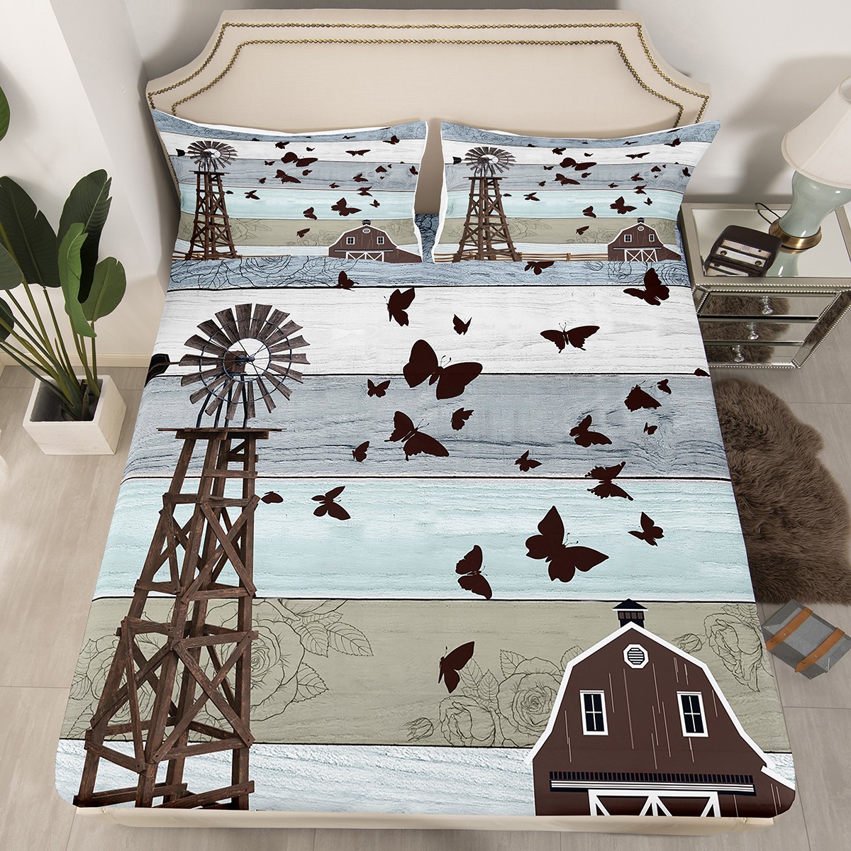 Windmill Decor Farmhouse Bed Sheets Pinwheel Winnow Sheets Full ...