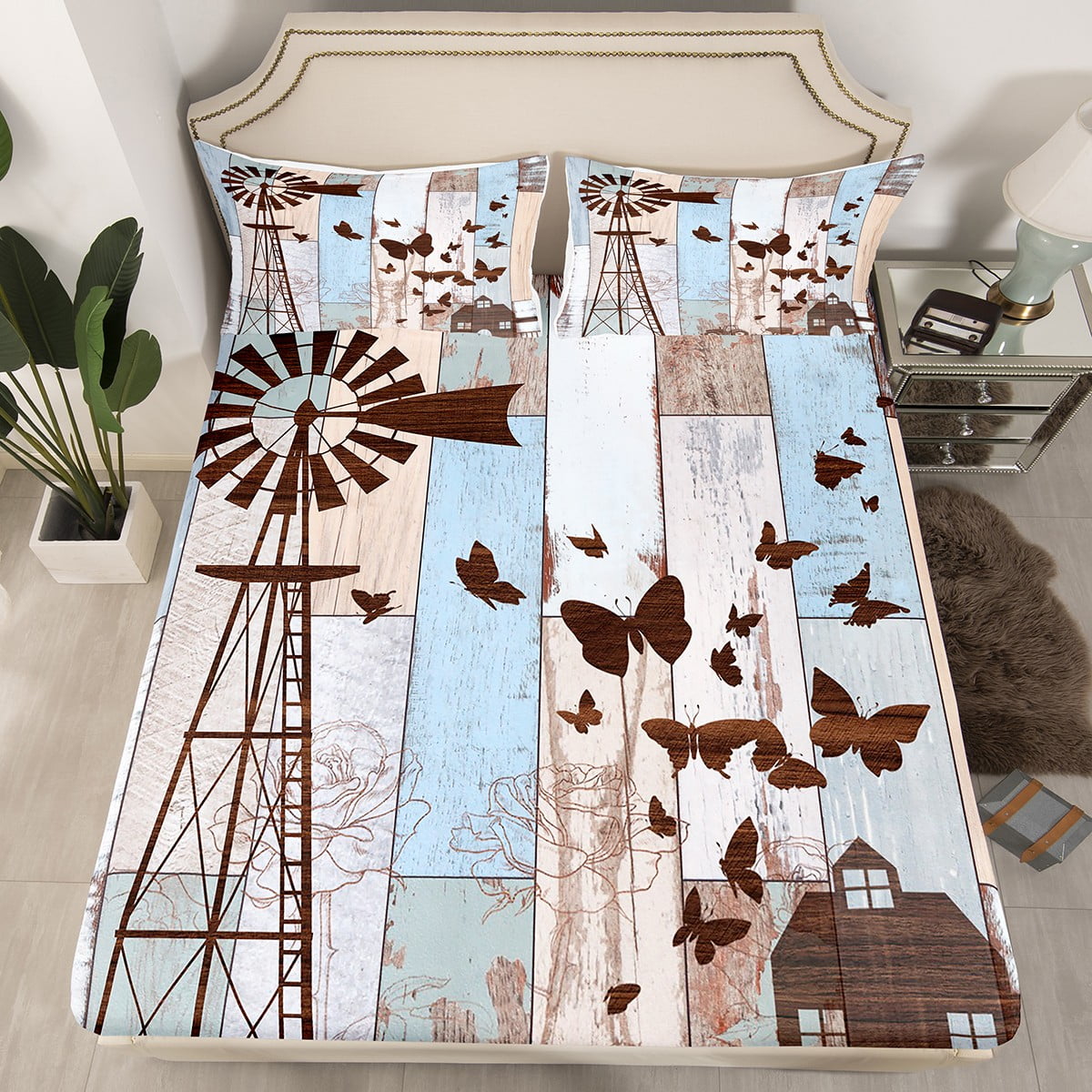 Windmill Decor Farmhouse Bed Sheets Pinwheel Winnow Sheets Twin ...