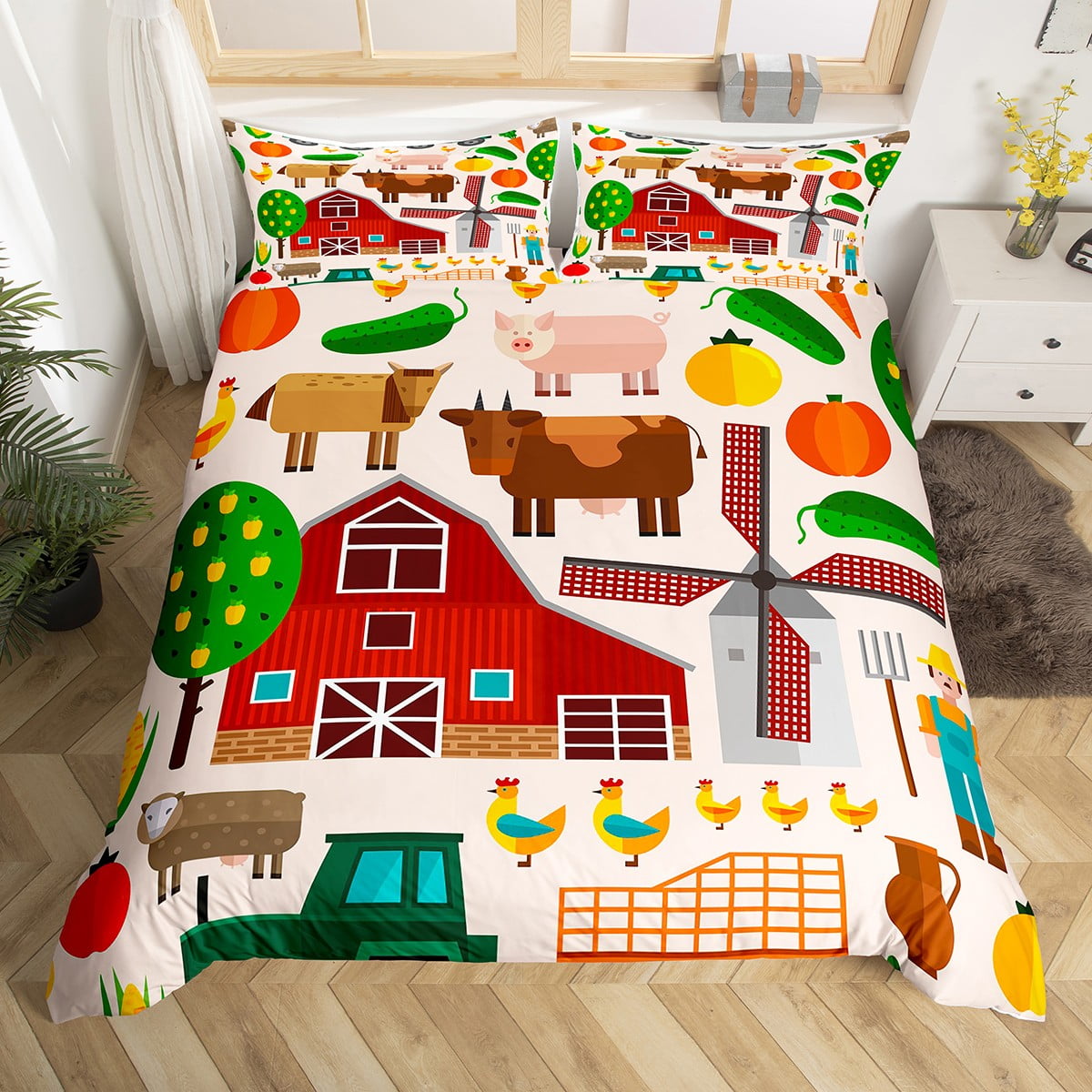 Windmill Decor Farmhouse Bedding Set Farm Truck Comforter Cover Lodge ...