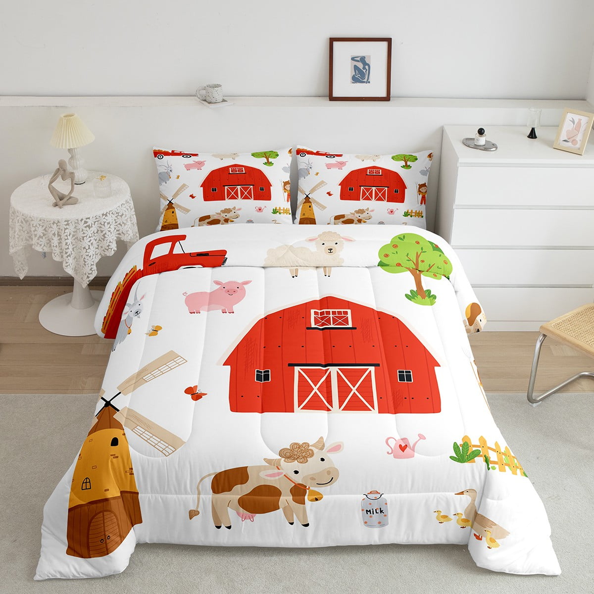 Windmill Decor Farmhouse Bedding Set Farm Truck Quilt Lodge Cabin Barn ...
