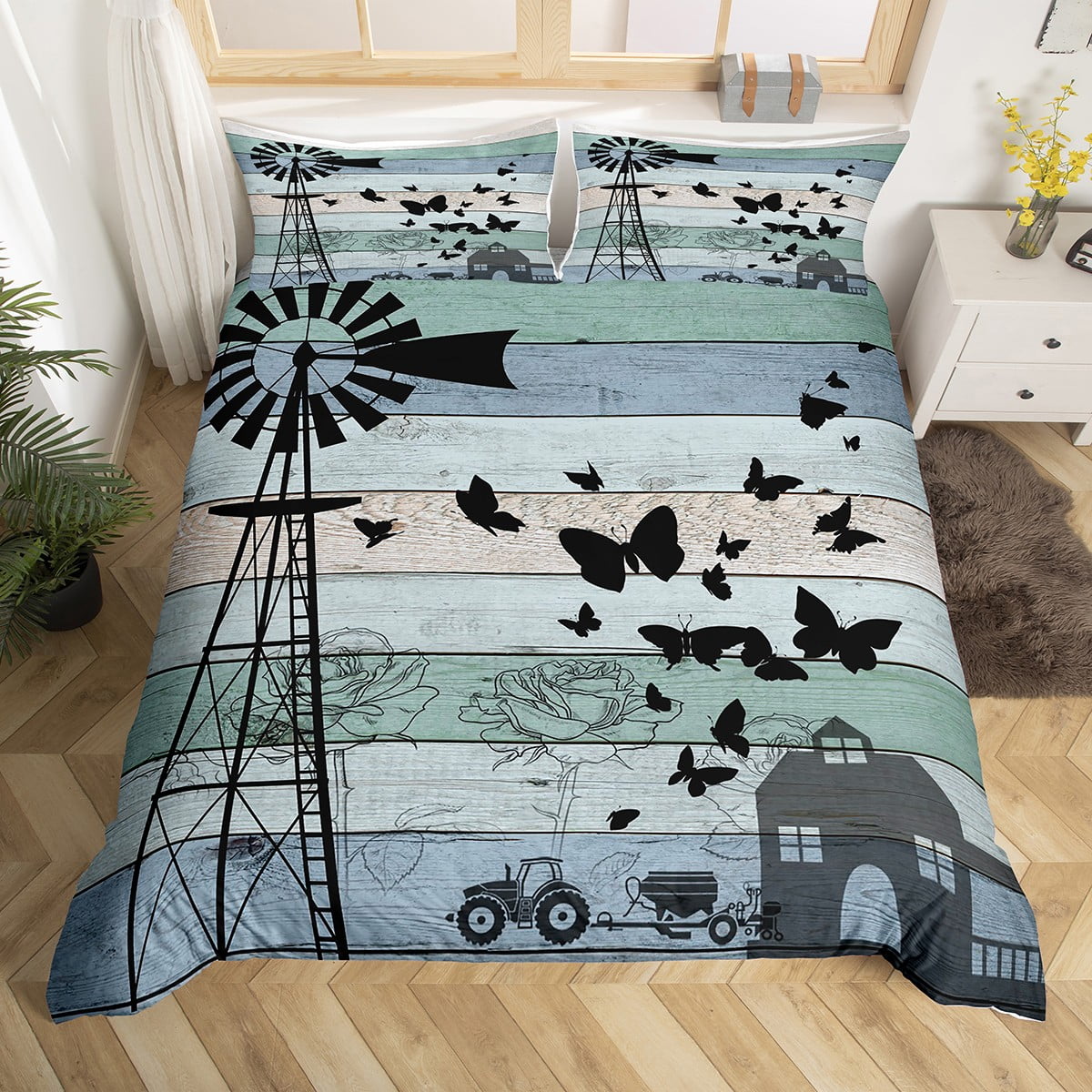 Windmill Decor Farmhouse Bedding Set Pinwheel Winnow Comforter Cover ...