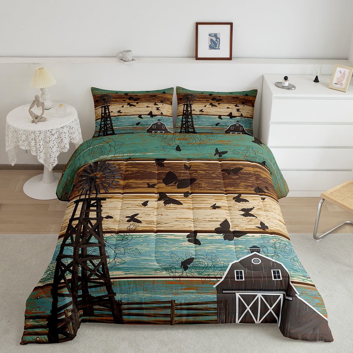 Windmill Decor Farmhouse Bedding Set Pinwheel Winnow Quilt Full ...