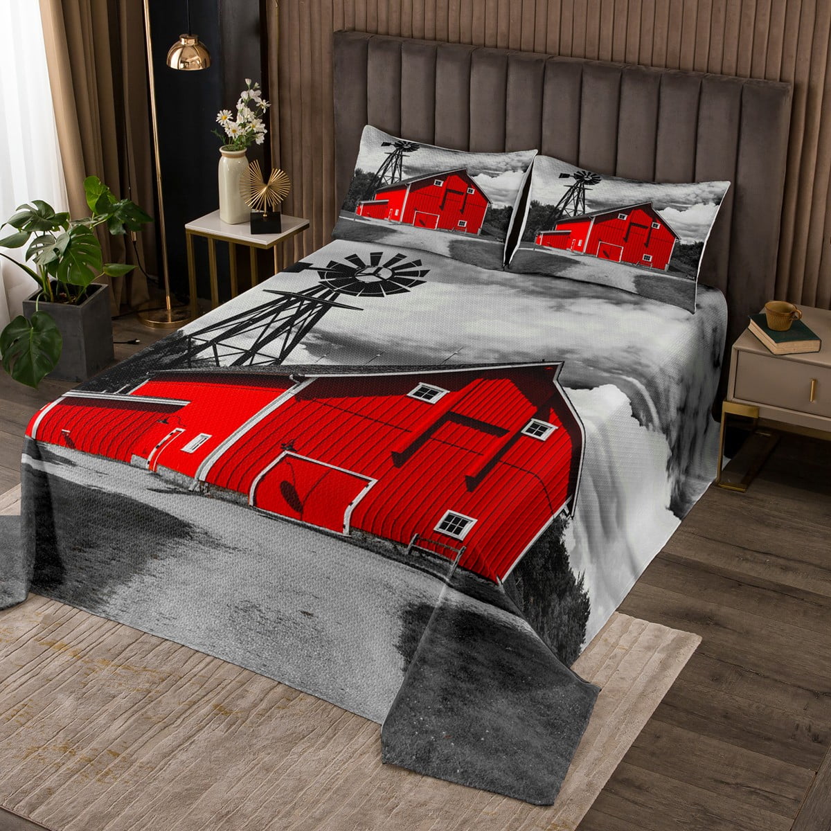 Windmill Decor Farmhouse Bedspread Set Garden Windmill Quilt Set Twin ...