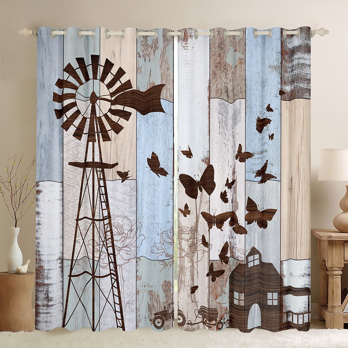Windmill Decor Farmhouse Curtains & Drapes Pinwheel Winnow Butterfly ...