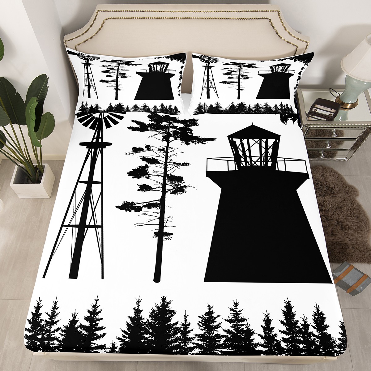 Windmill Decor Farmhouse Fitted Sheet Garden Windmill Bed Sheets Twin ...