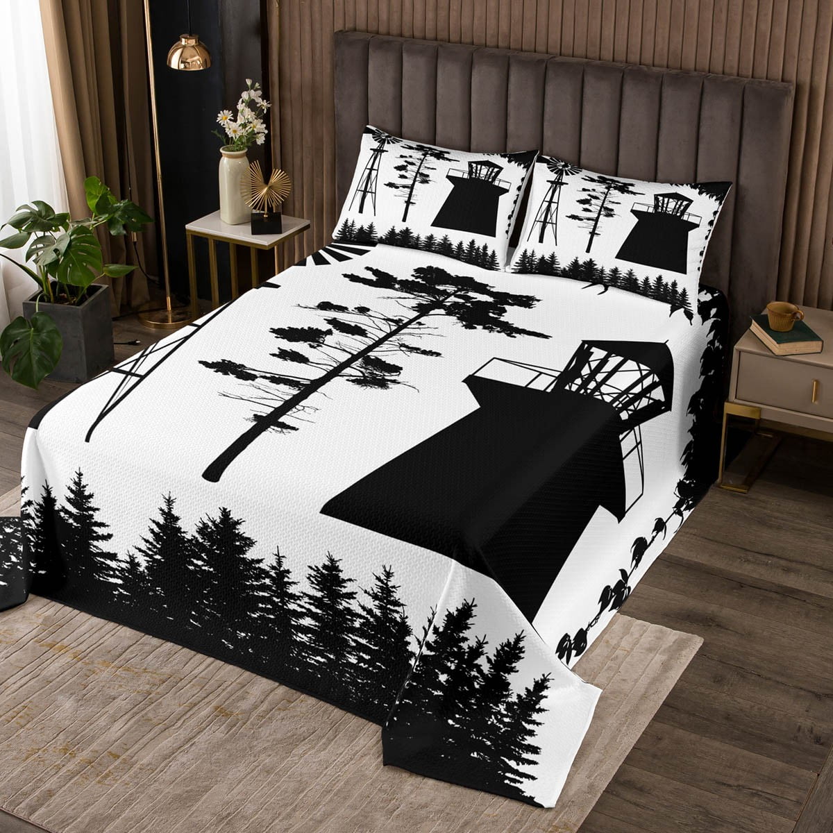 Windmill Decor Farmhouse Quilt Set Garden Windmill Bedspread Set Queen ...