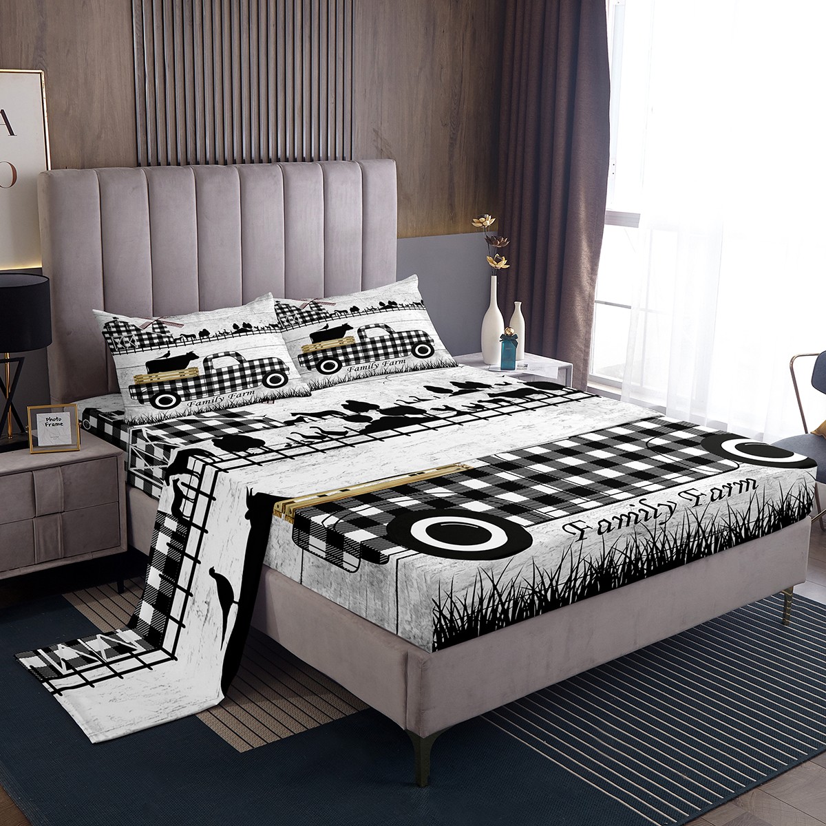 Windmill Decor Farmhouse Sheet Set Farm Animals Milk Cow Bed Sheets Set ...