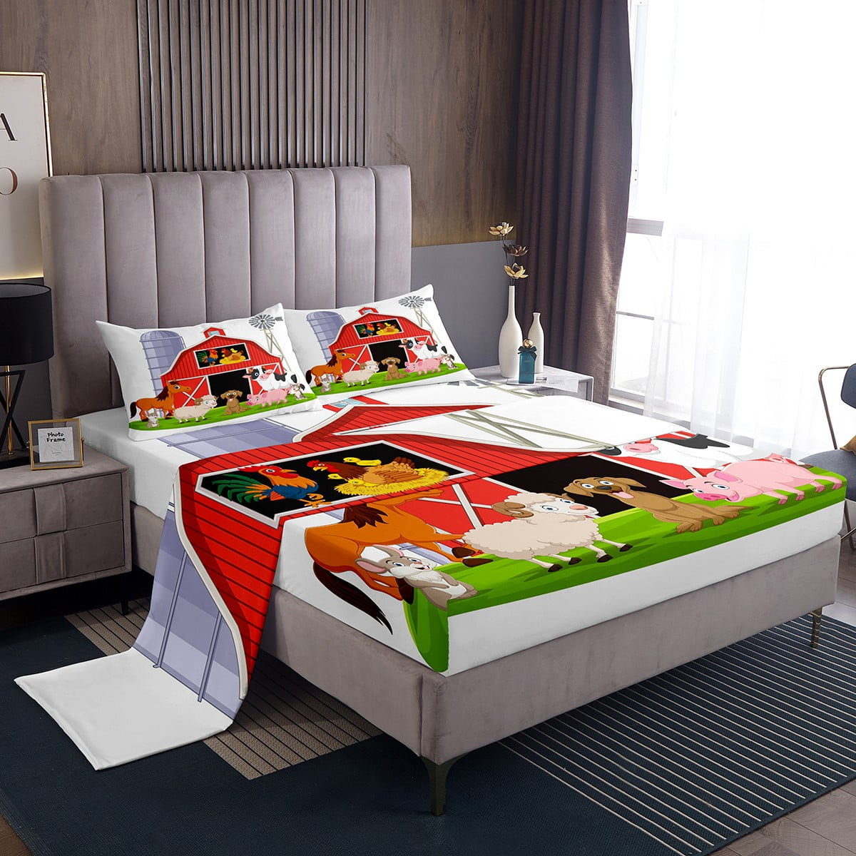 Windmill Decor Farmhouse Sheet Set Farm Animals Sheets Lodge Cabin Barn ...