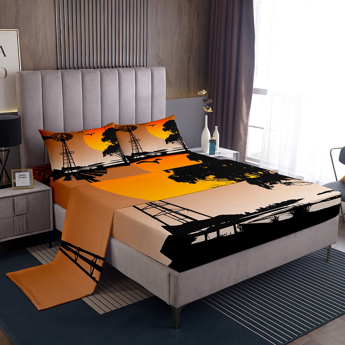 Windmill Decor Farmhouse Sheet Set Garden Windmill Sheets Country Pinwheel Winnower Bed Sheets ...