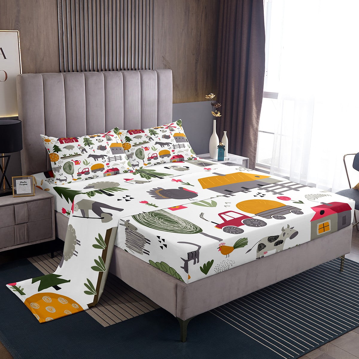 Windmill Decor Farmhouse Sheet Set Lodge Cabin Cottage Sheets Barn Door ...