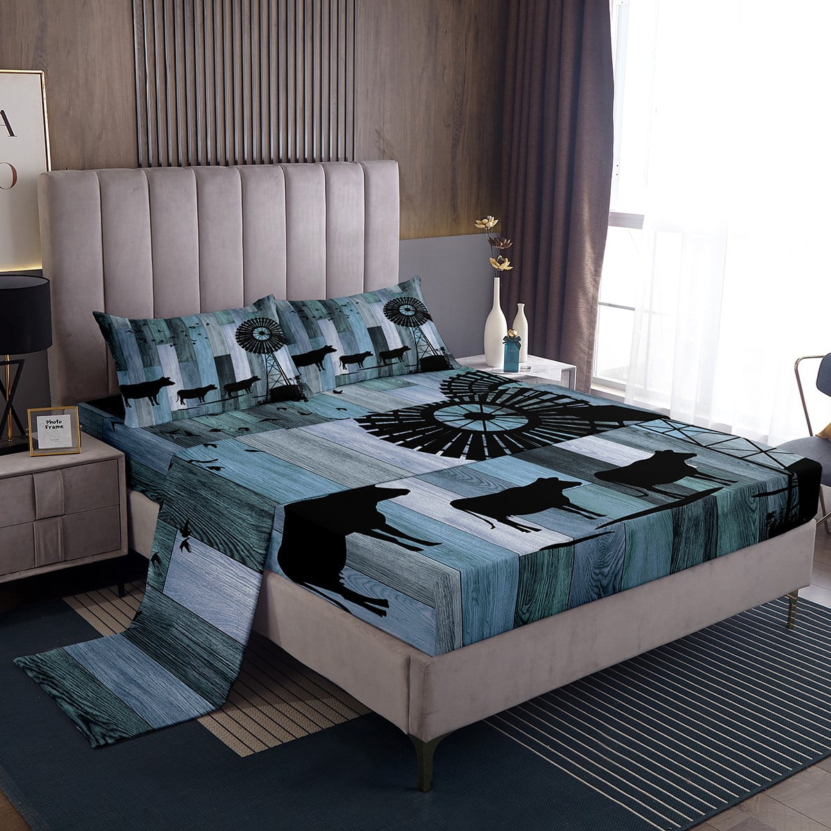 Windmill Decor Farmhouse Sheet Set Milk Cow Sheets,Farm Animals Bed ...