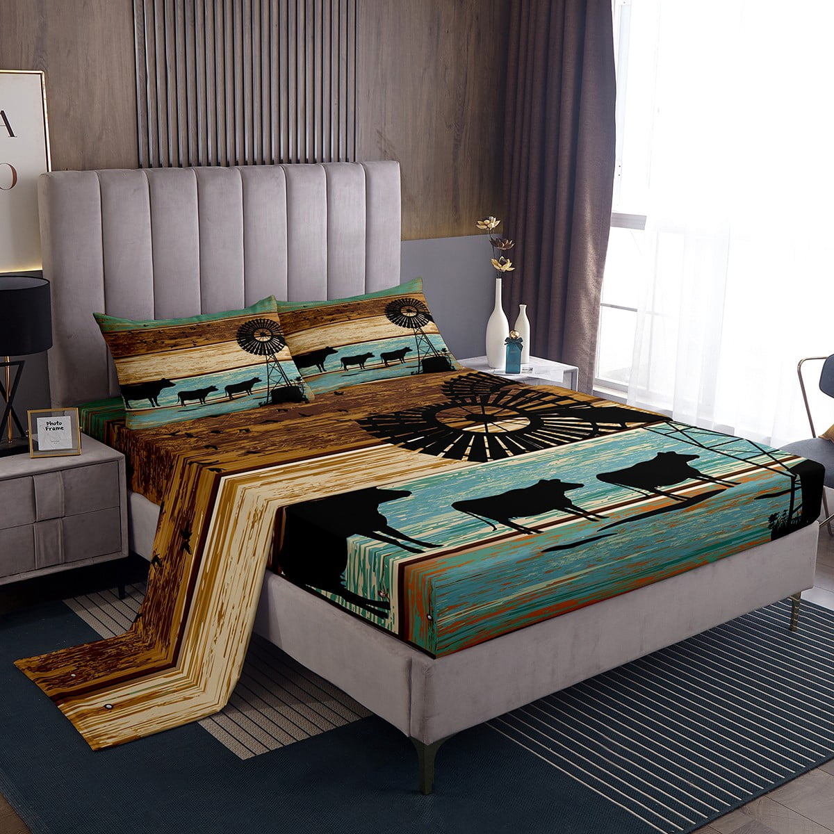 Windmill Decor Farmhouse Sheet Set Milk Cow Sheets,Farm Animals Bed ...