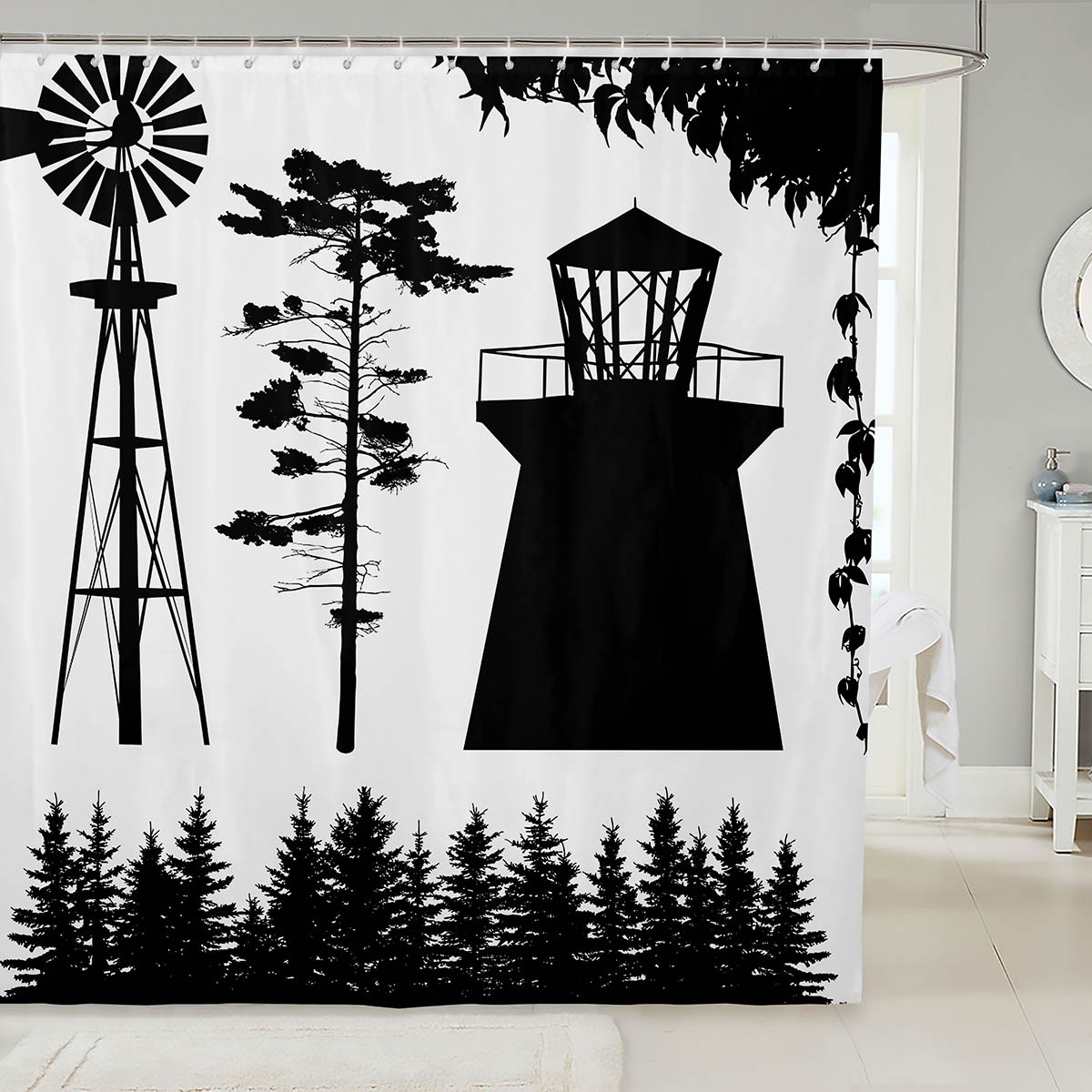 Windmill Decor Farmhouse Shower Curtain Garden Windmill Bathroom Shower ...