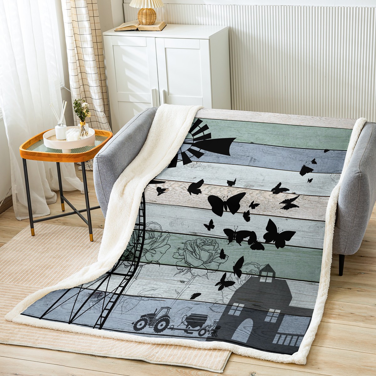 Windmill Decor Farmhouse Throw Blanket Pinwheel Winnow Fleece Blanket ...