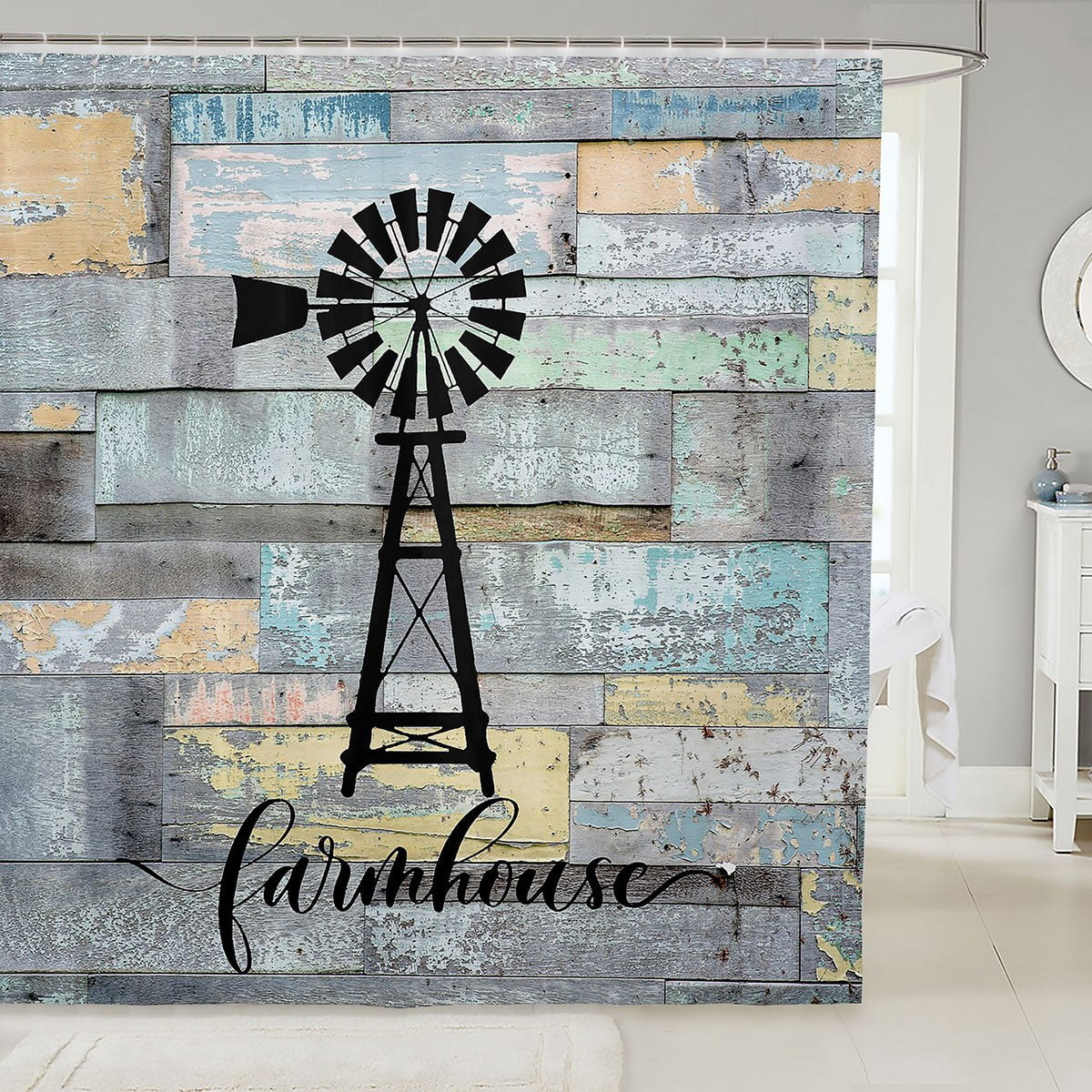Windmill Decor Farmhouse Waterproof Shower Curtains, Vintage Country ...