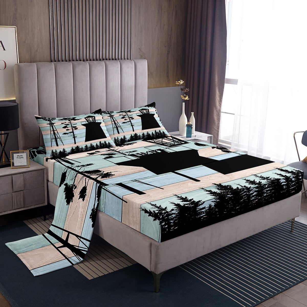 Windmill Decor Flat Fitted Sheet Lookout Tower Farm Bed Sheets Set ...