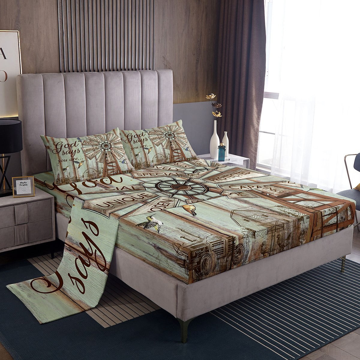 Windmill Decor Sheets, Retro Cabin Lodge Sheet Set Full For Teens Adult ...