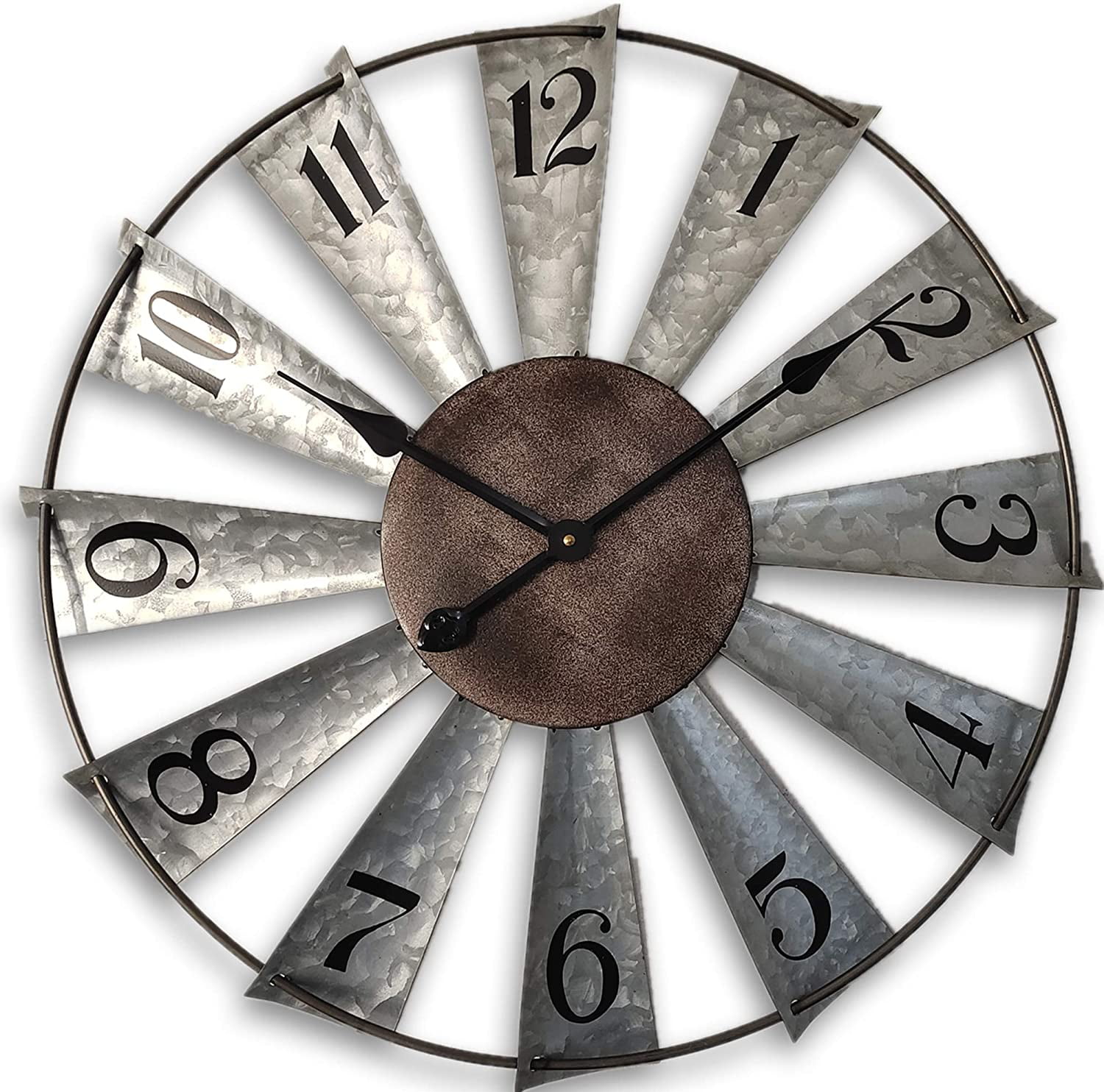 Windmill Distressed Metal Wall Clocks Rustic Large Decorative Clock ...