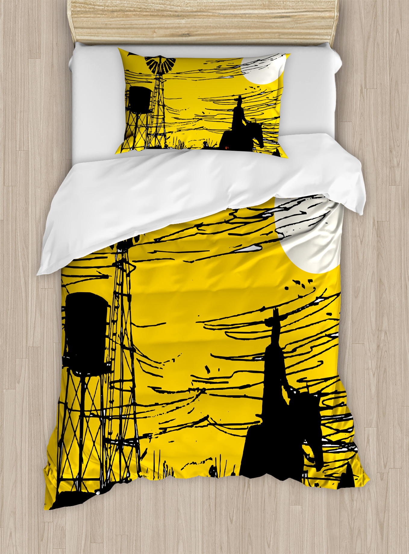 Windmill Duvet Cover Set, Australian Outback Inspired Art Cowboy on ...
