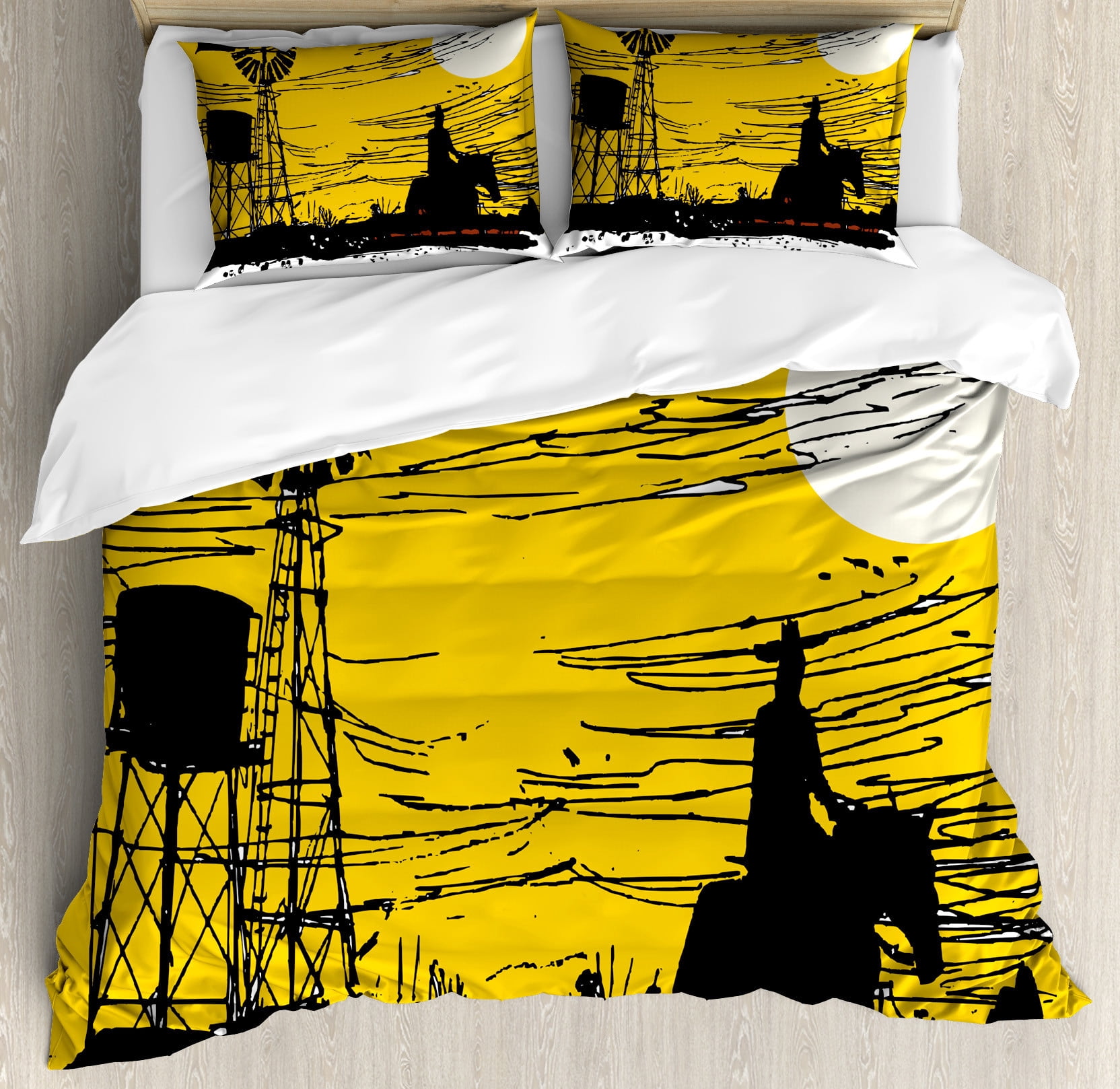 Windmill Duvet Cover Set, Australian Outback Inspired Art Cowboy on ...