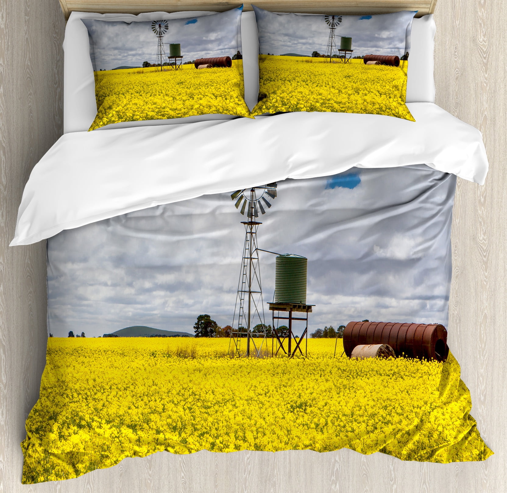 Windmill Duvet Cover Set, Canola Meadow Stormy Day Victorian Goldfields ...