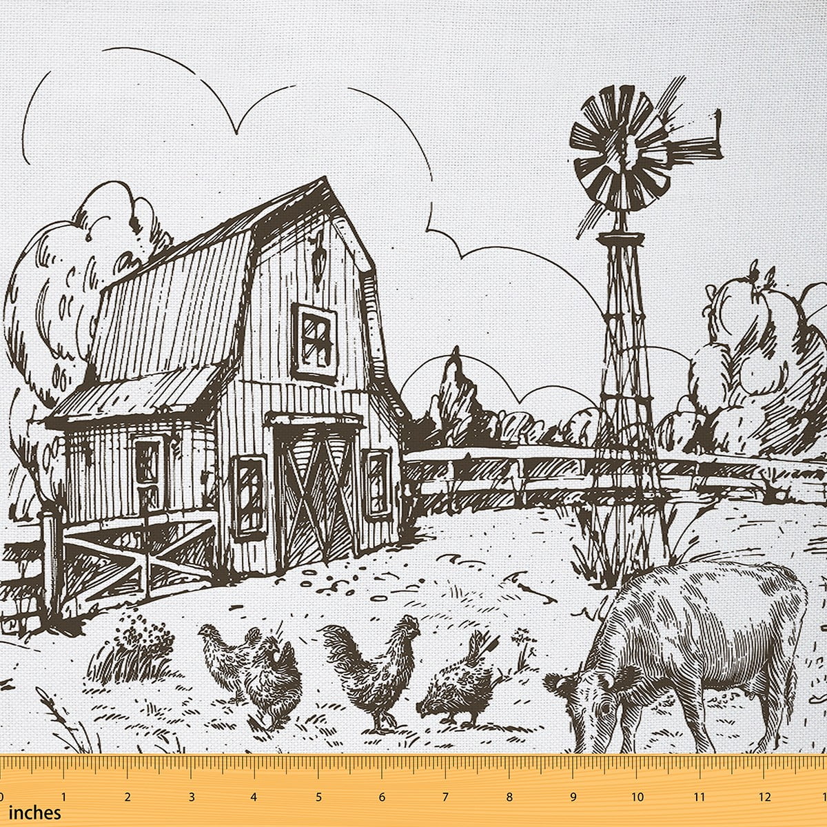 Windmill Fabric by the Yard,Rustic Barn Farmhouse Decorative Fabric ...