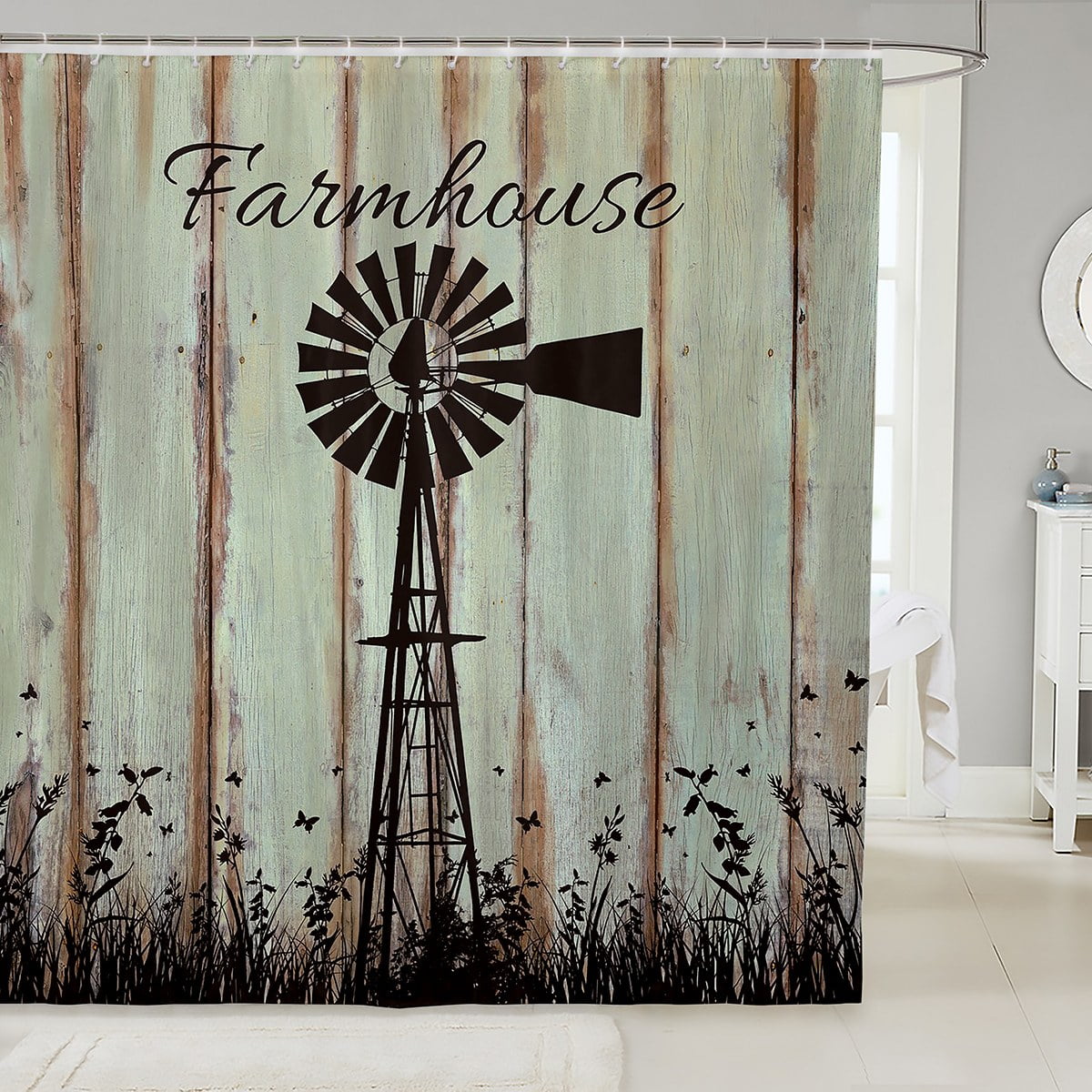 Windmill Gift Waterproof Shower Curtains For Boys, Rustic Windmill ...