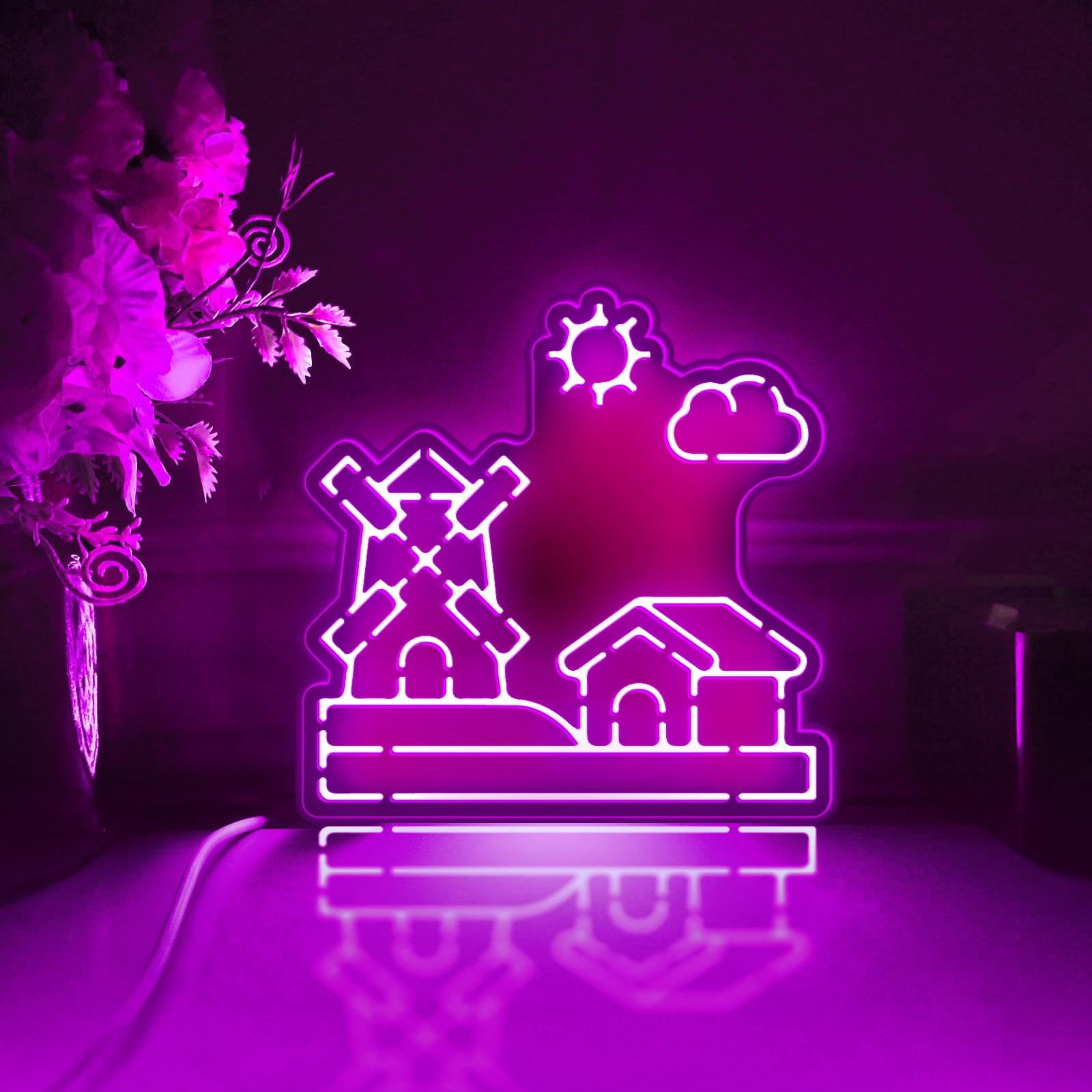 Windmill Led Light Box, Dimmable Neon-Like Light Signs USB Power for ...
