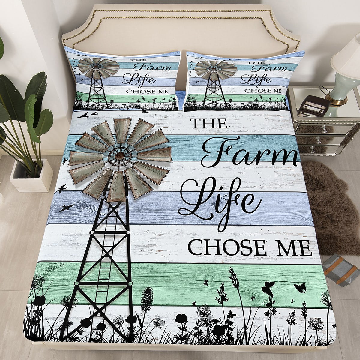 Windmill Queen Bedding Set, Rustic Windmill Farmhouse Bed Sheets ...