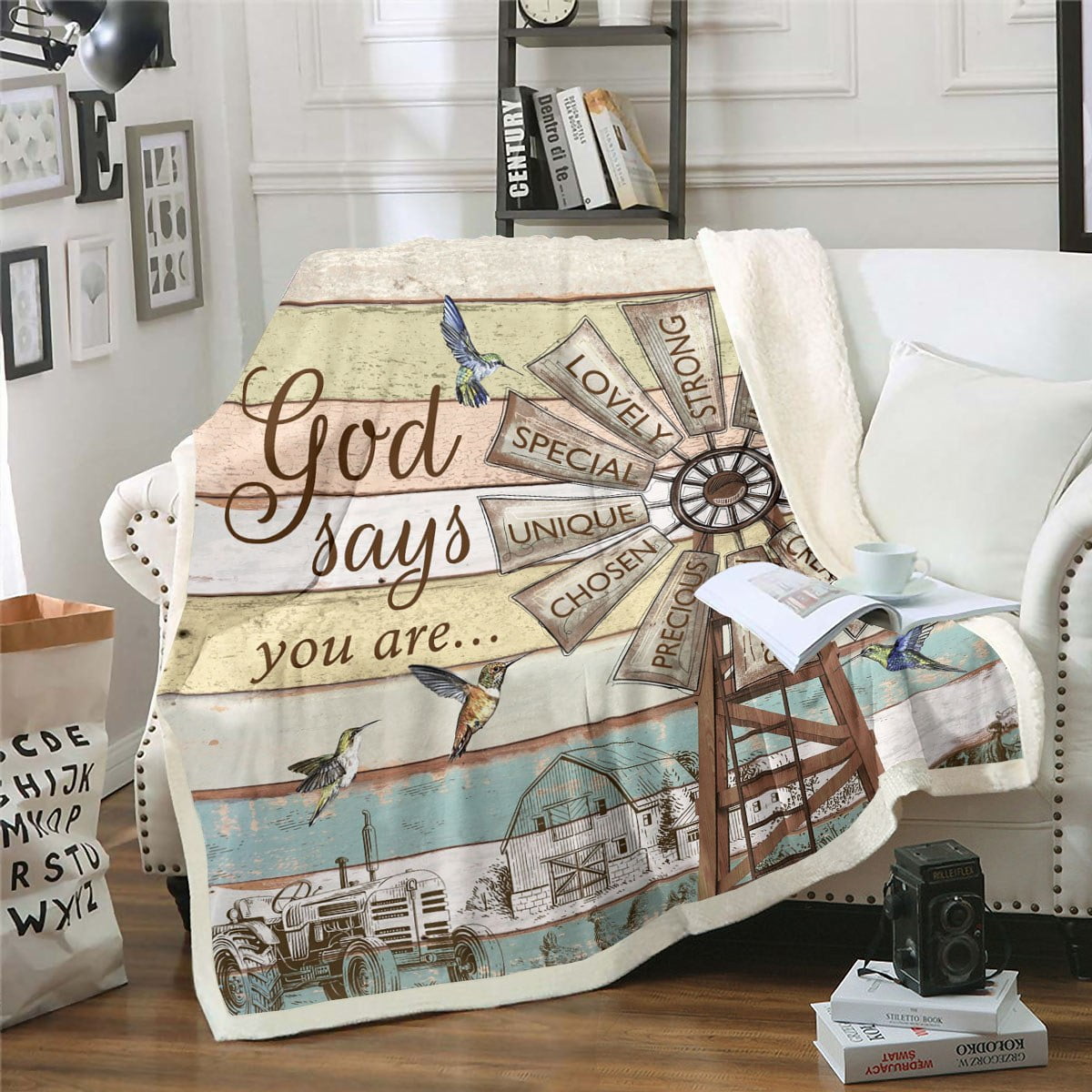 Windmill Sherpa Blanket 40"X50", Rustic Farmhouse Throw Blanket ...