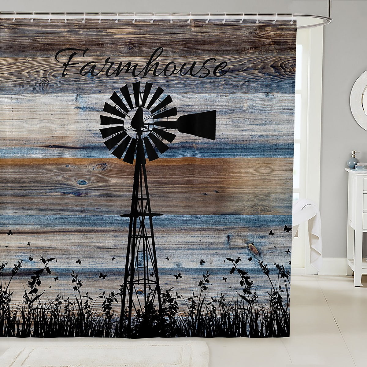 Windmill Shower Curtain 72" W X 72" L, Rustic Farmhouse Bath Curtain ...