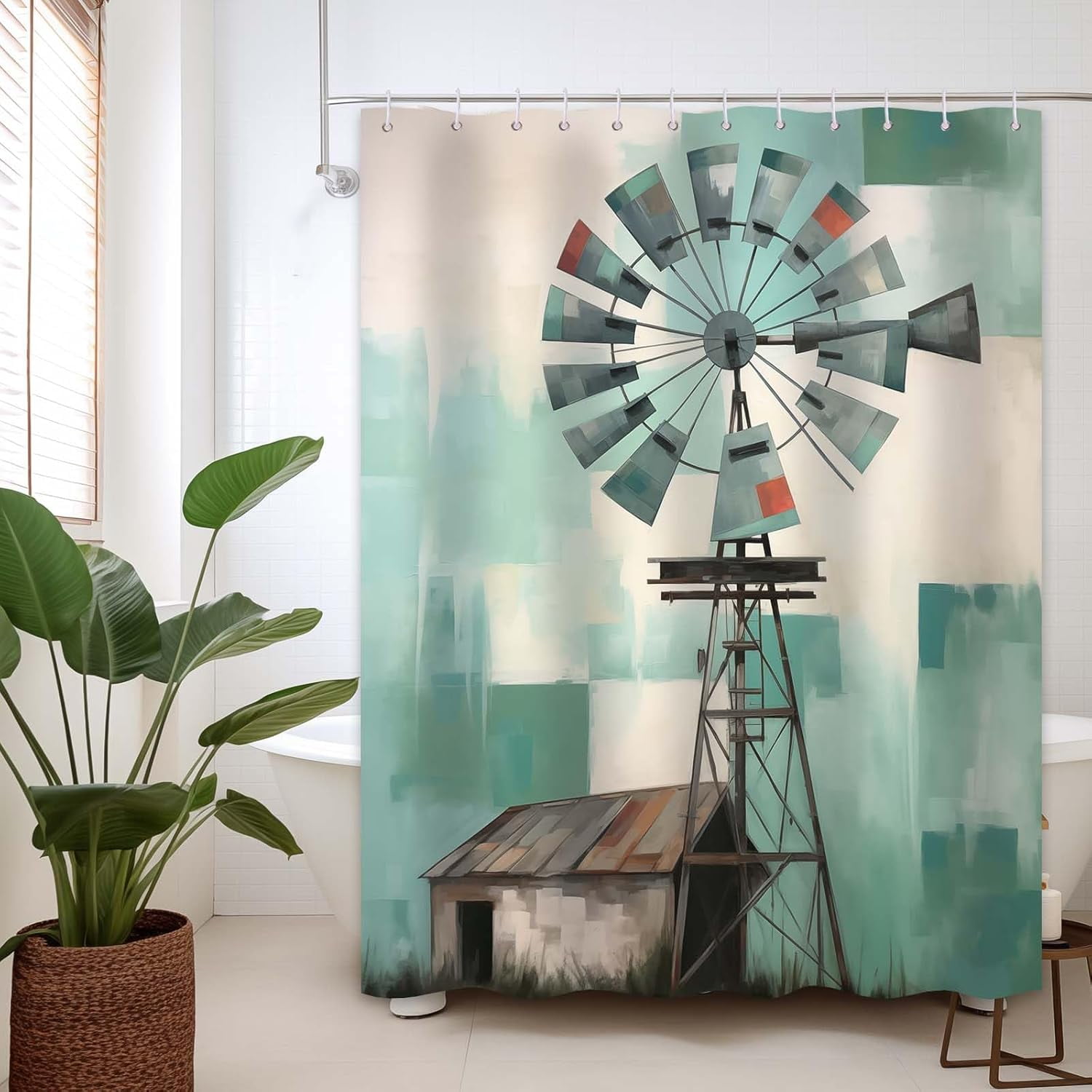 Windmill Shower Curtain - Western Farmhouse Barn Theme Retro Rustic ...