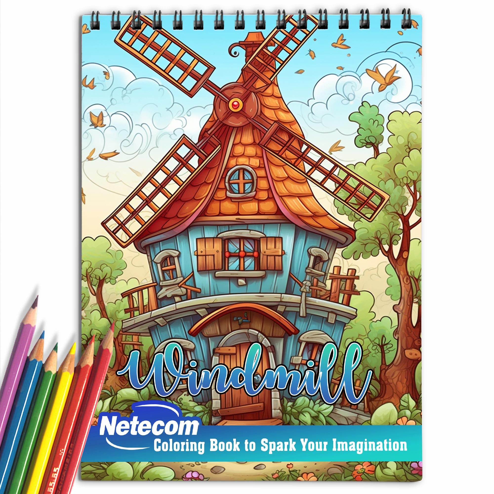 Windmill Spiral Bound Coloring Book, Unleash Your Creativity with 30 Coloring Pages, Featuring ...